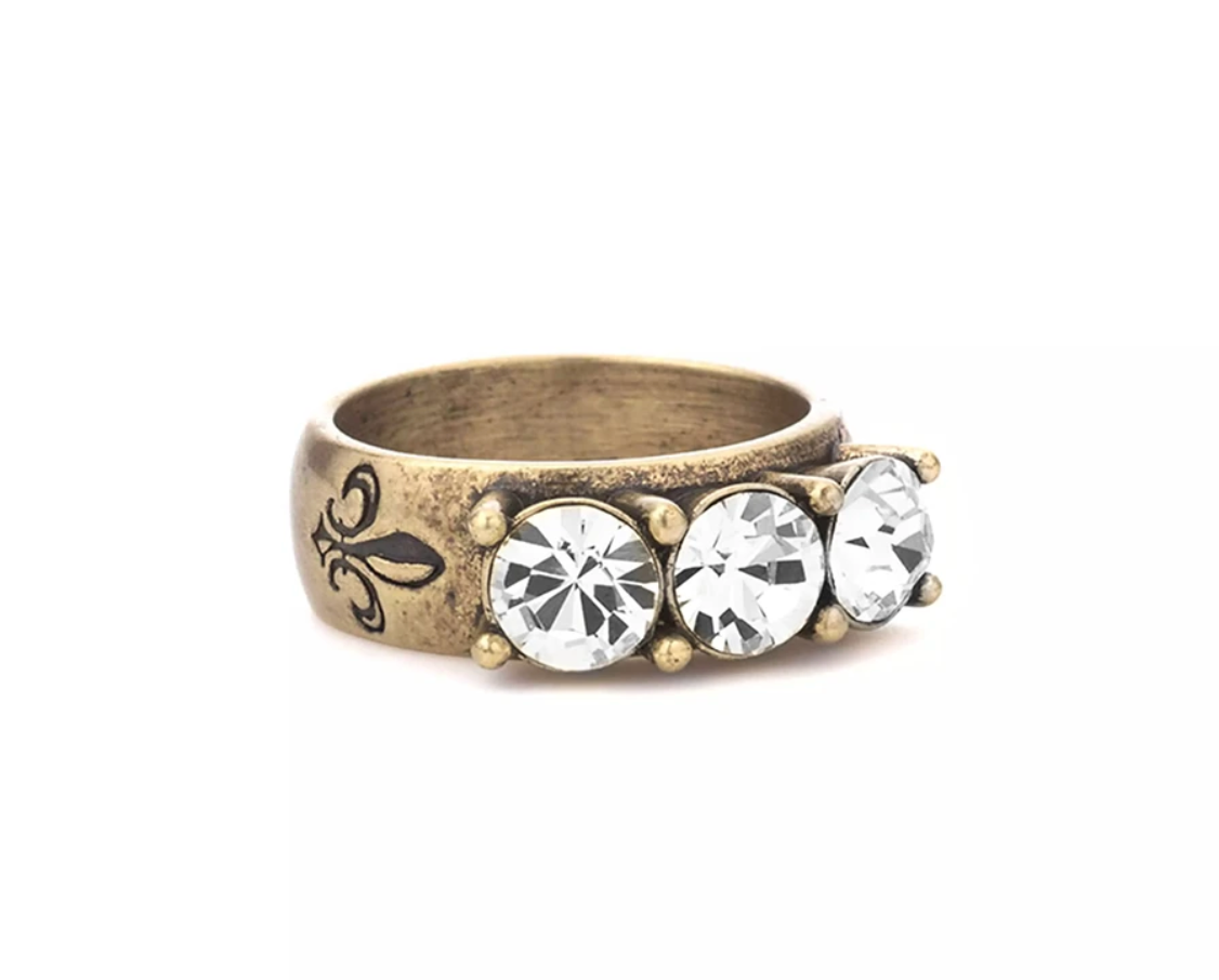 FRENCH KANDE TRIPLE AUSTRALIAN CRYSTAL RING BRASS – La Bella Maison