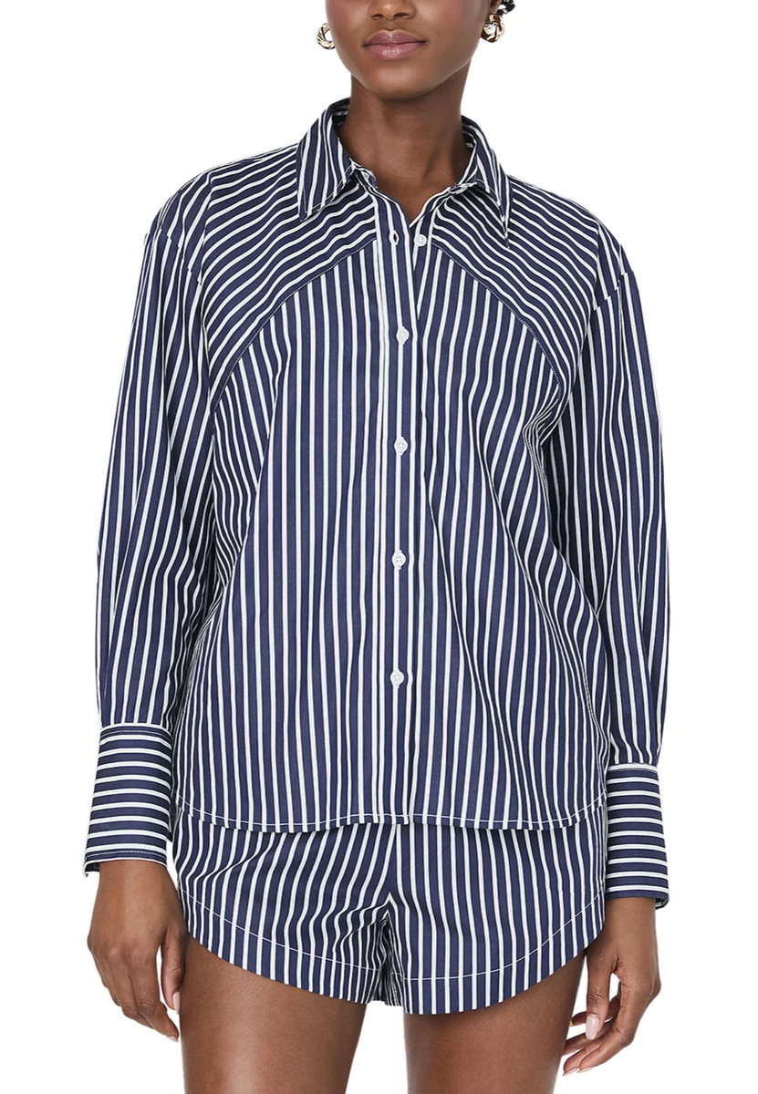 ALEXIS COTTON ANGLED YOKE SHIRT - MARINE/WHITE – La Bella Maison