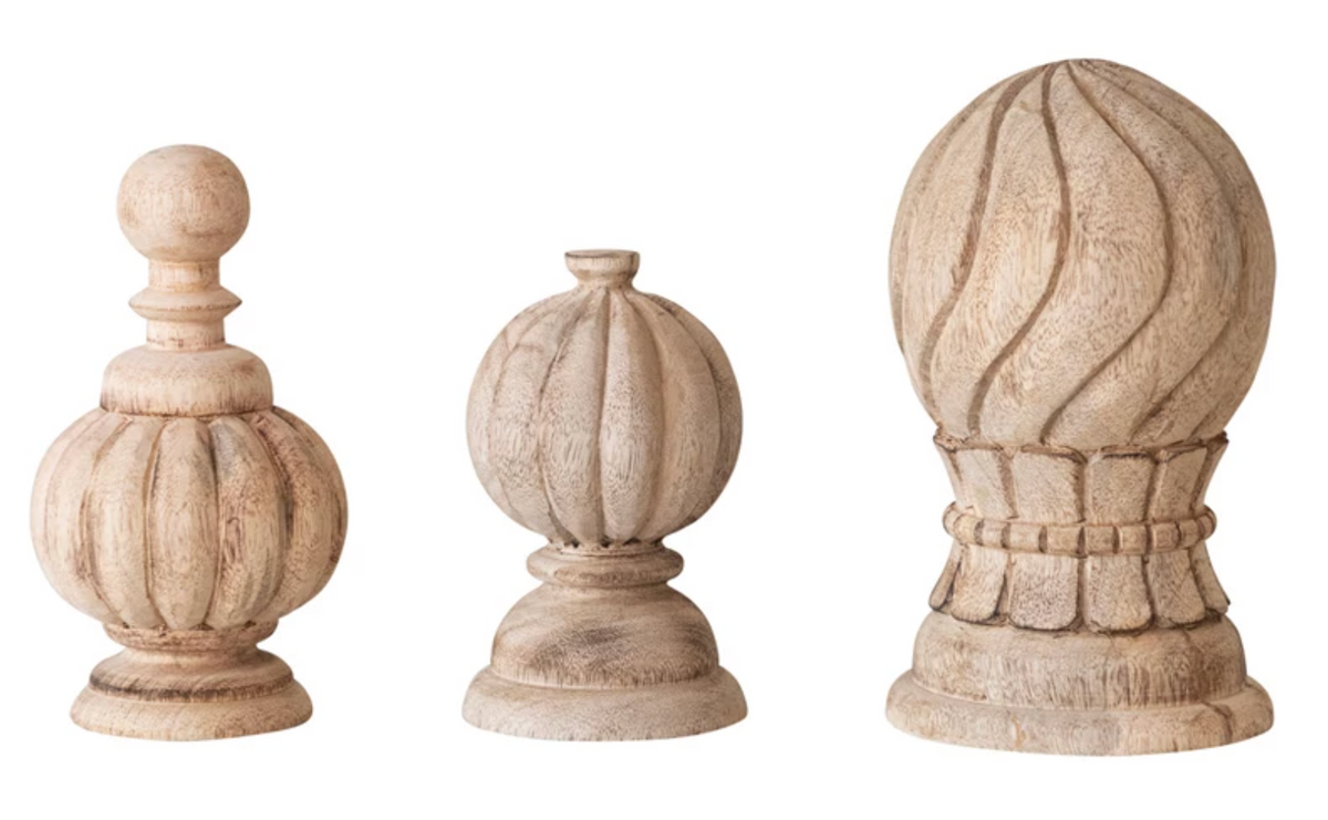 HAND-CARVED MANGO WOOD FINIALS - 3 STYLES – La Bella Maison